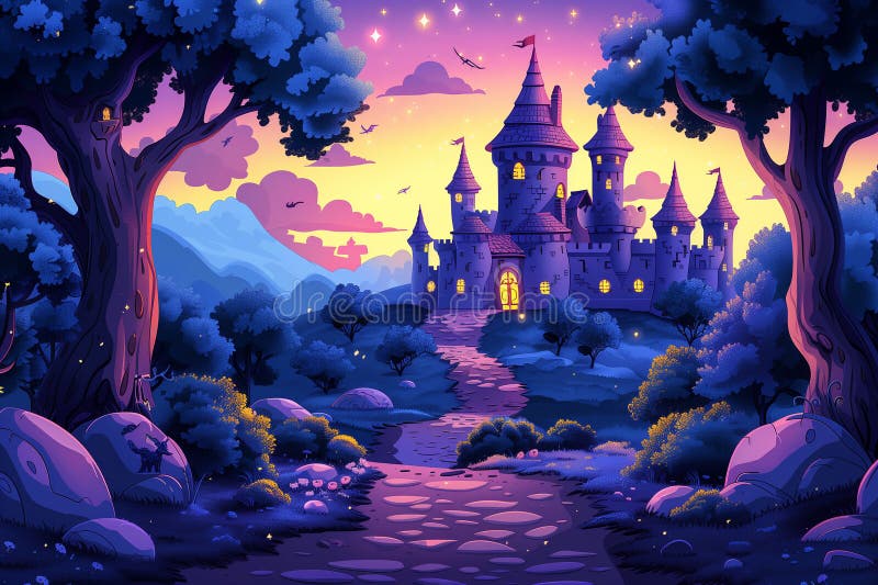 Castle with Pathway Leading To it in a Cartoon Style Stock Image ...