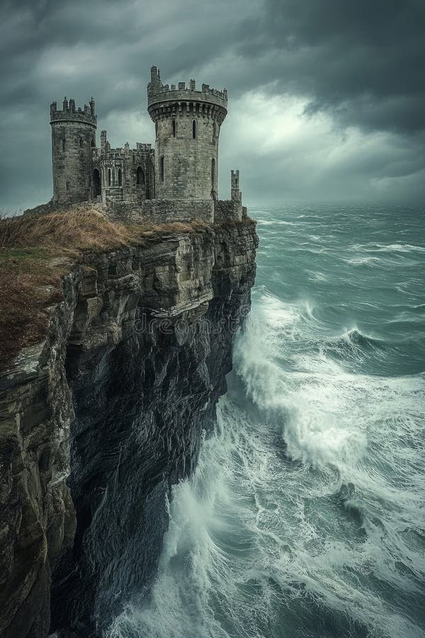 Castle Perched on Cliff during Stormy Weather Stock Photo - Image of ...