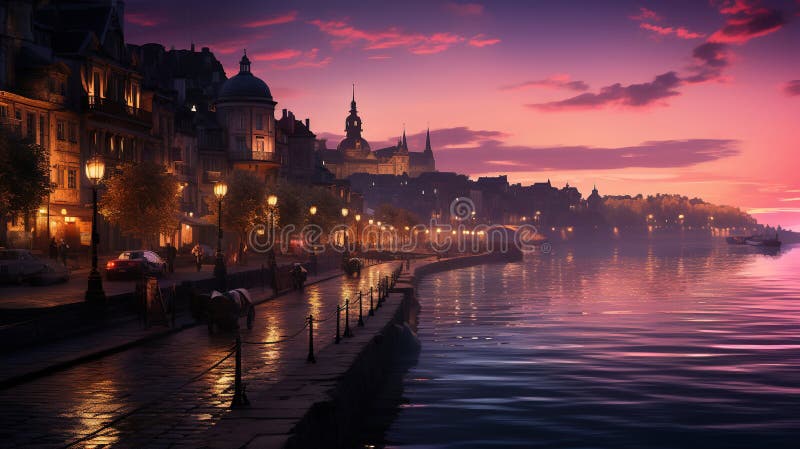 Castle at Port Dock Europe Under Cloudy Sky Background Stock ...