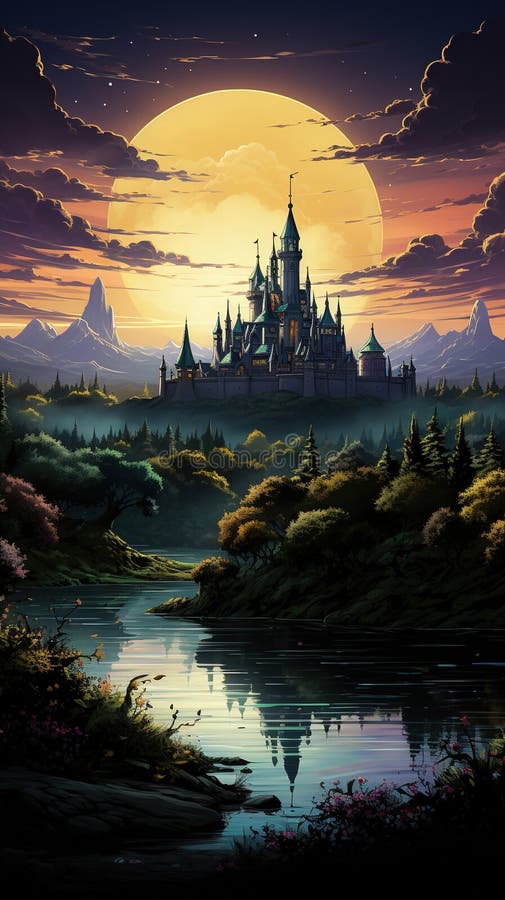 Castle at Port Dock Europe Under Cloudy Sky Background Stock ...