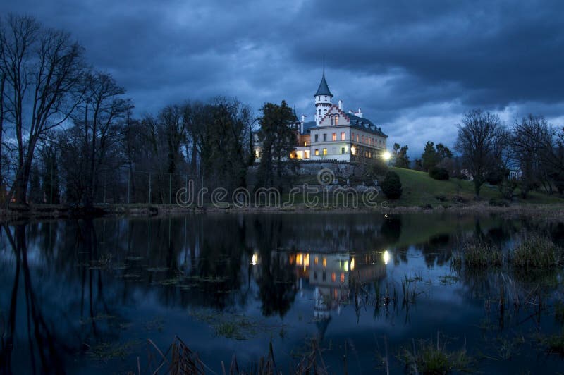Castle Radun stock photo. Image of water, night, lake - 102644504