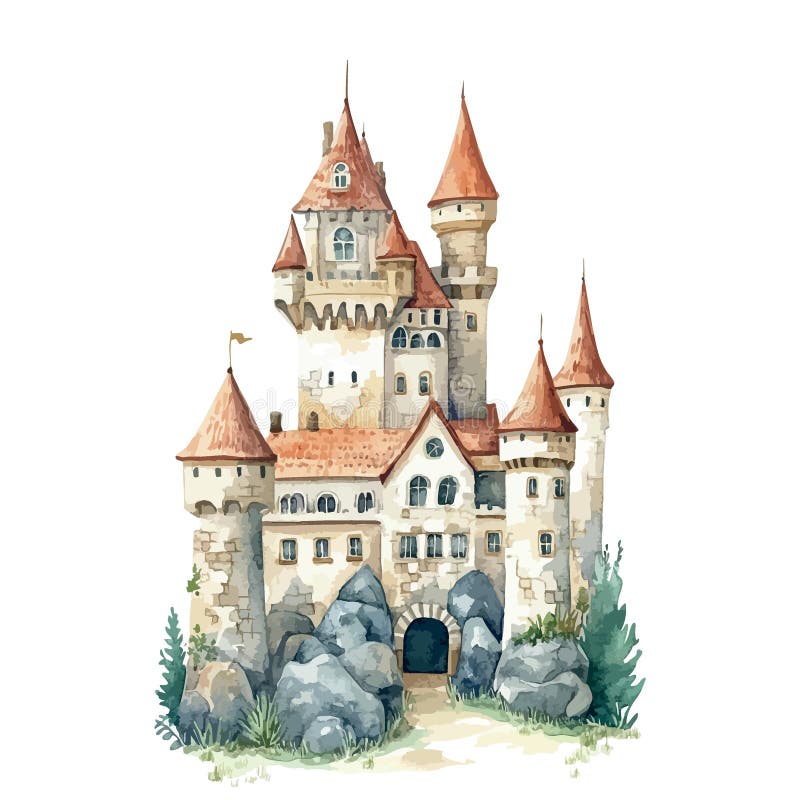 Castle with a Red Roof and White Walls. the Castle Has a Large Tower ...