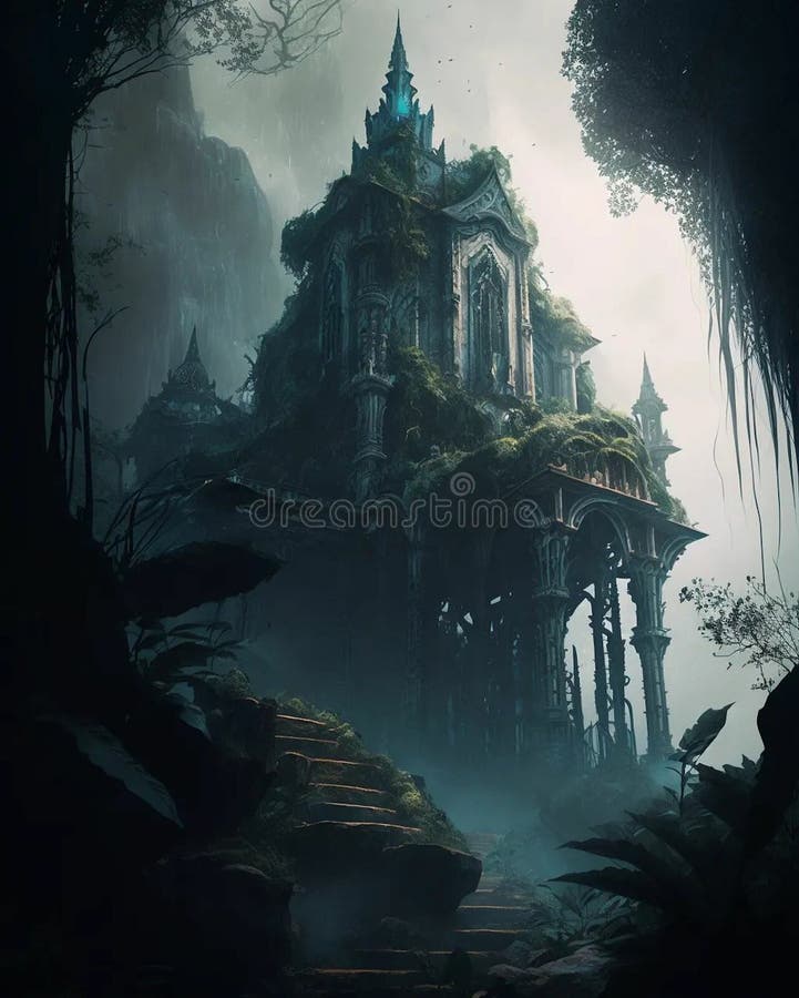 A Castle on a Rock with a Bird Flying Above it. Stock Illustration ...