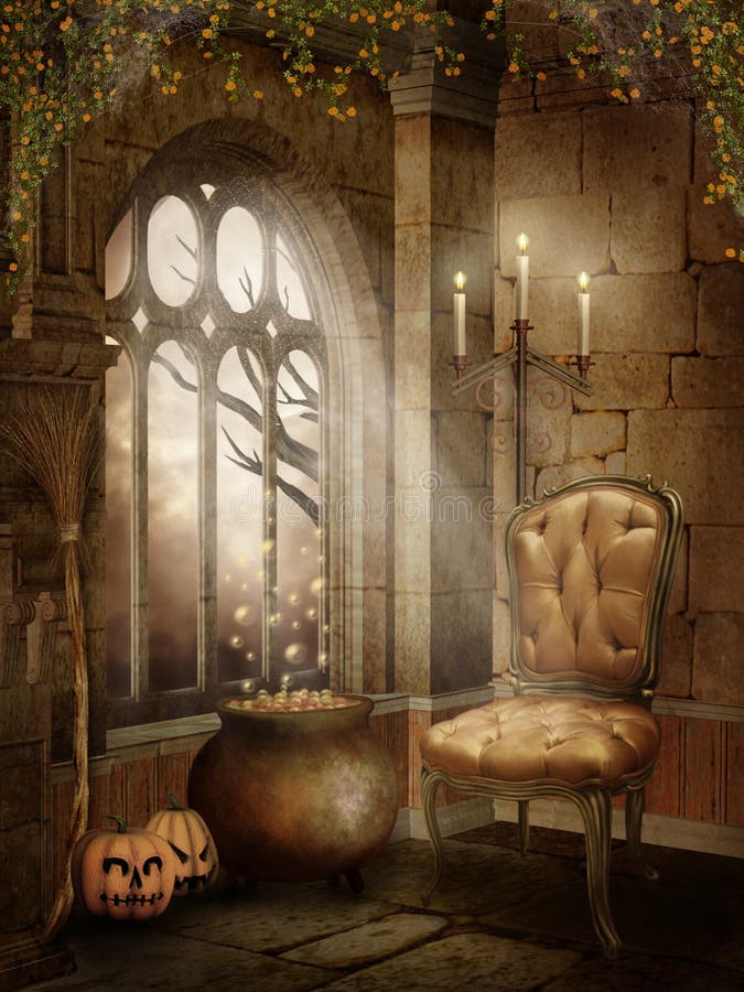 Castle Room with Halloween Decorations Stock Illustration ...