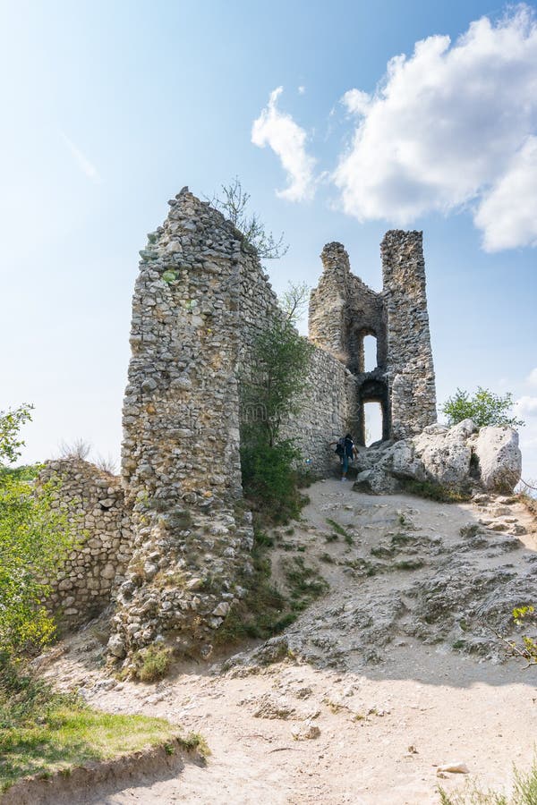 Castle Ruin on the Hill, Blue Sky and White Clouds, Path on the Ground ...