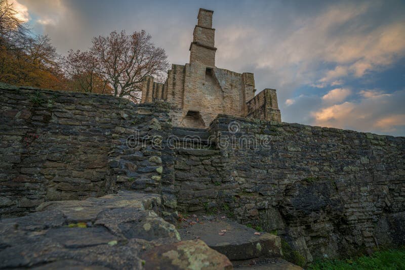 Castle Ruins Ruins of a Moated Castle with a Castle Tower and Castle ...
