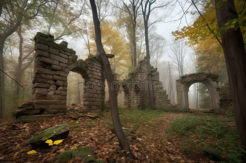 Castle Ruins in Forest. Generative AI Stock Illustration - Illustration ...