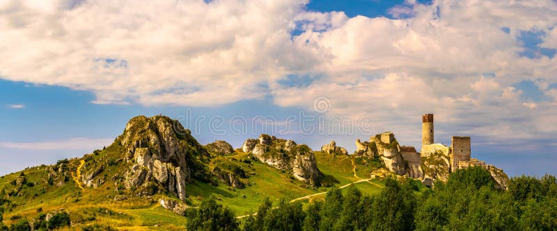 Castle Ruins on the Mountain in Olsztyn Stock Photo - Image of poland ...