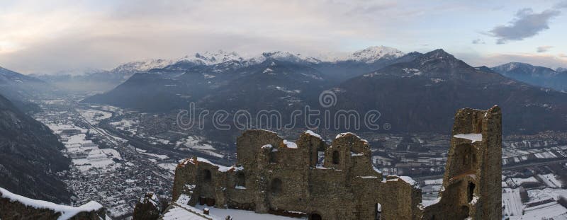 Castle ruins and mountains stock photo. Image of castle - 17448076