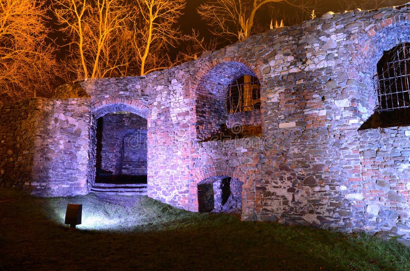 Ruins at Night with Moon (sepia) Stock Photo - Image of dark, castle ...