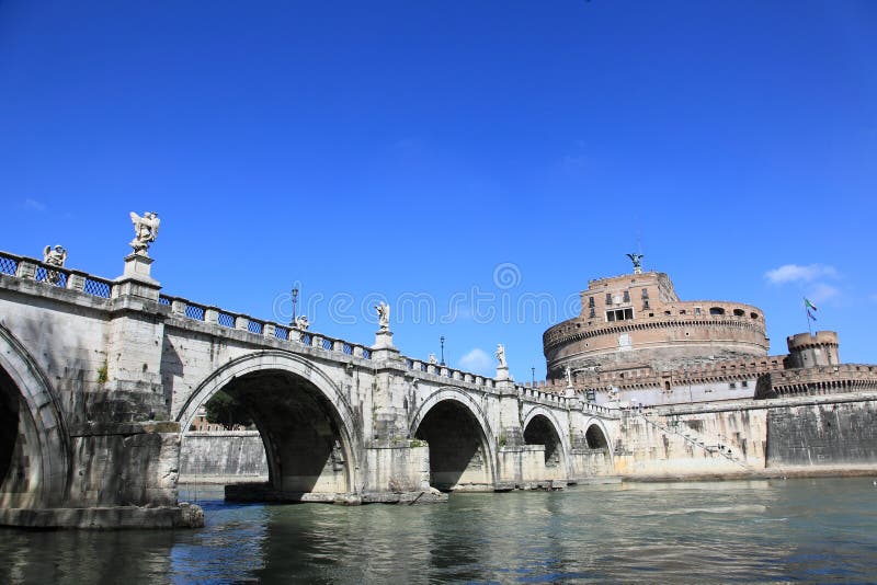 Castle Saint Angelo and Old Bridge, Rome Stock Image - Image of river ...