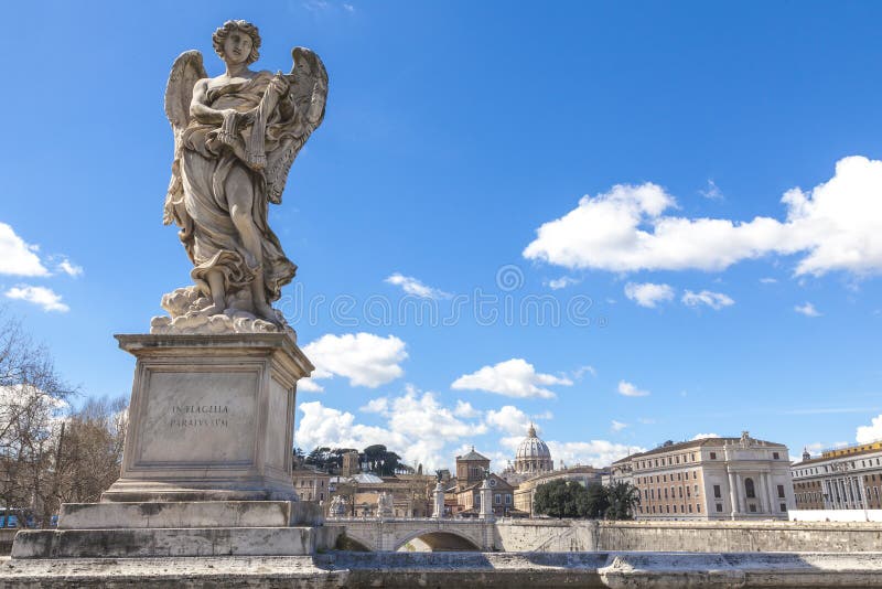 Castle Saint Angelo Statue in the Foreground in Rome, Italy Stock Photo ...