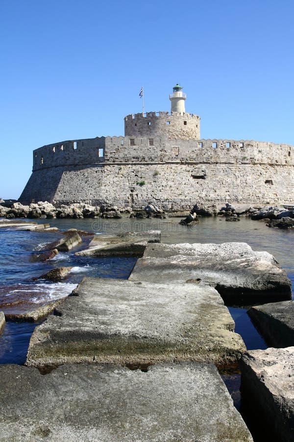 Castle of Saint Nicolas in Rhodes Stock Image - Image of harbour, fort ...