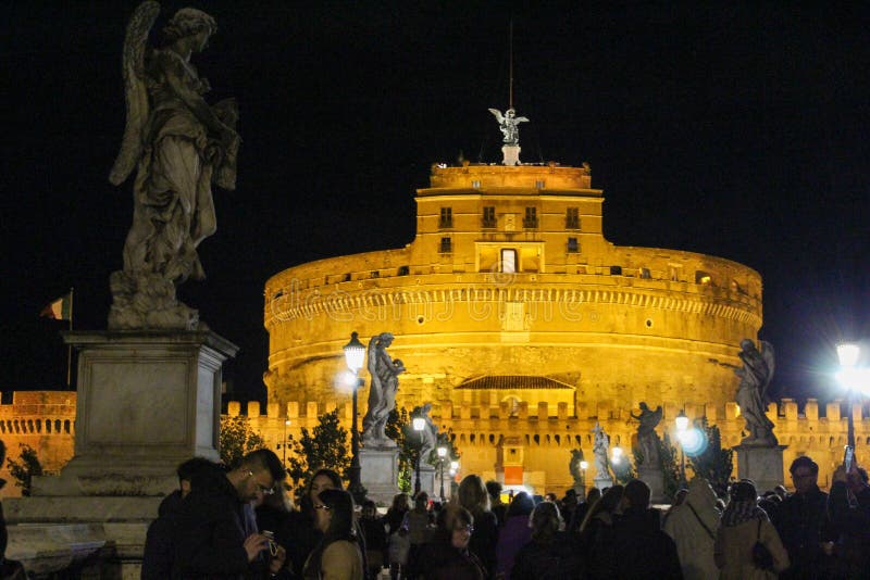 Castle of San Angelo, in Rome, Illuminated at Night Editorial Image ...