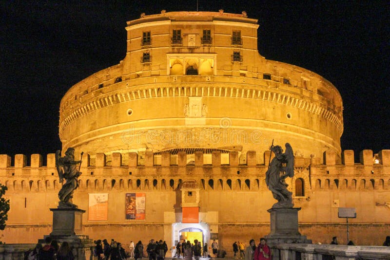 Castle of San Angelo, in Rome, Illuminated at Night Editorial ...
