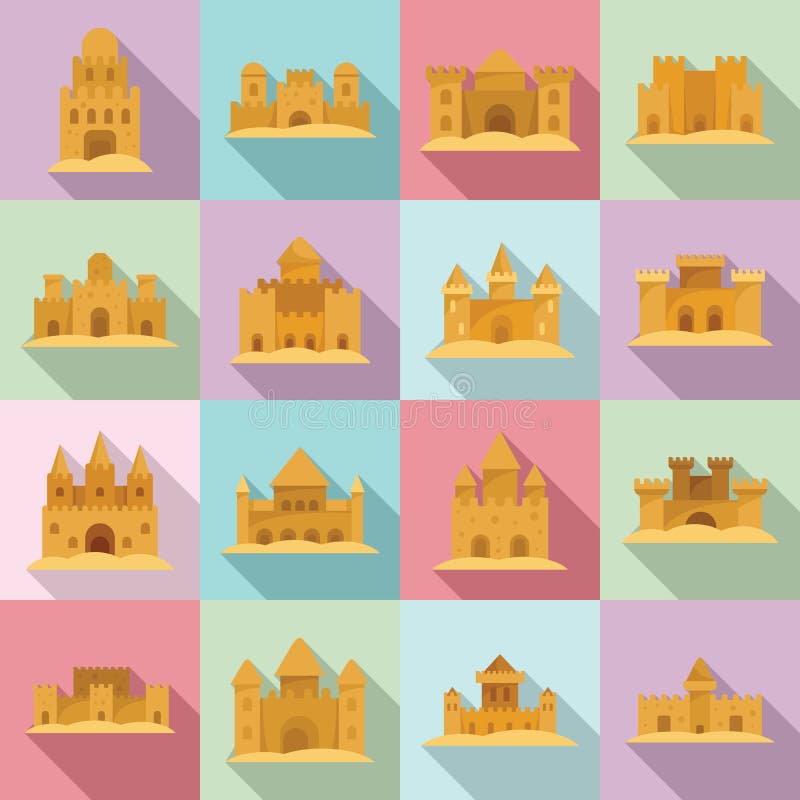 Castle Sand Icons Set, Flat Style Stock Vector - Illustration of game ...