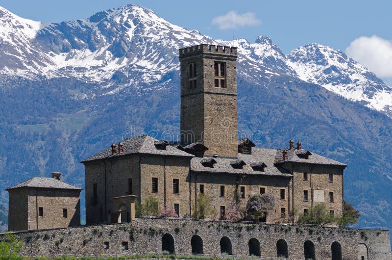 The Castle of Sarre and Its Vineyard in Aosta Valley - Italy Stock ...