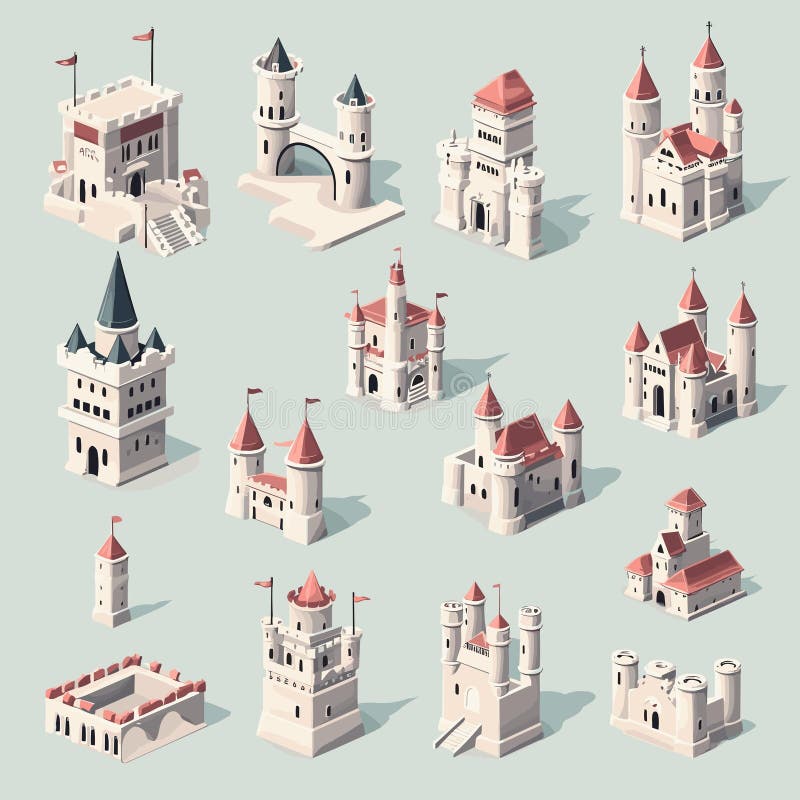 Castle Set Isometric Vector Flat Minimalistic Isolated Illustration ...