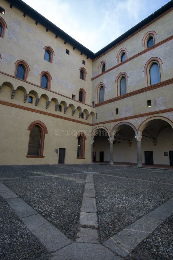 Castle Sforzesco courtyard stock image. Image of castle - 50796991