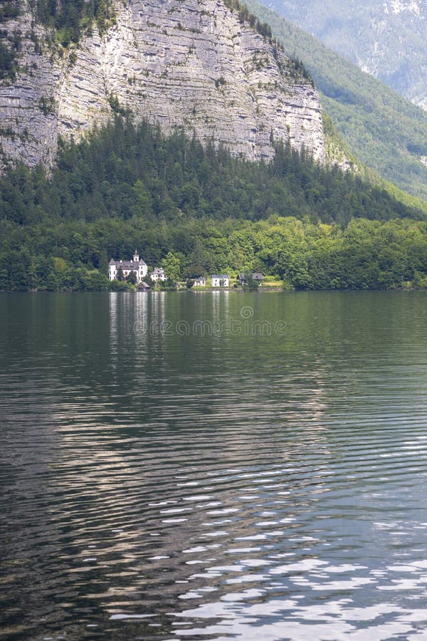 Castle on the Shore of Lake Hallstattersee Stock Photo - Image of ...