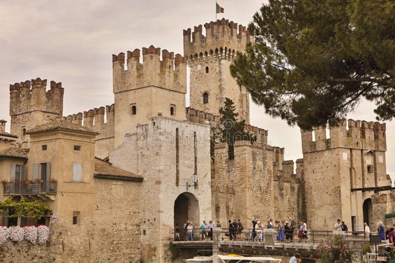Castle in Sirmione, with Its Moat,Italy Editorial Stock Photo - Image ...