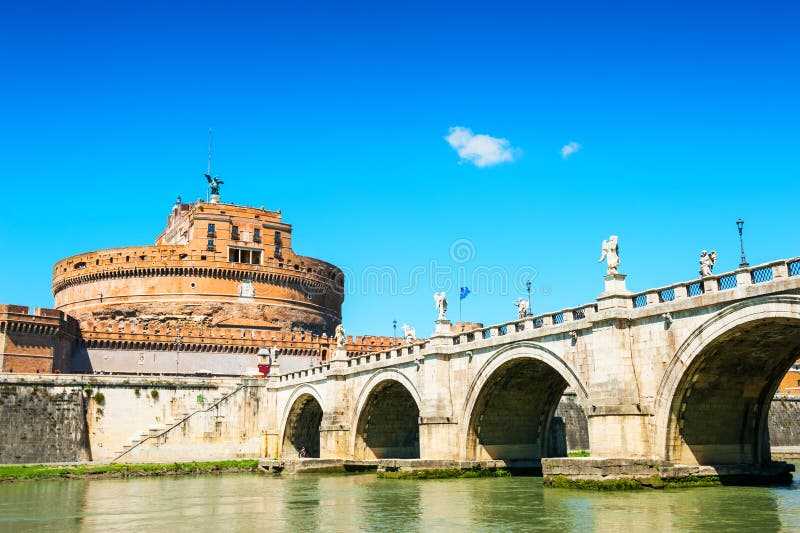 Castle St Angelo and Bridge in Rome, Italy. Stock Photo - Image of ...