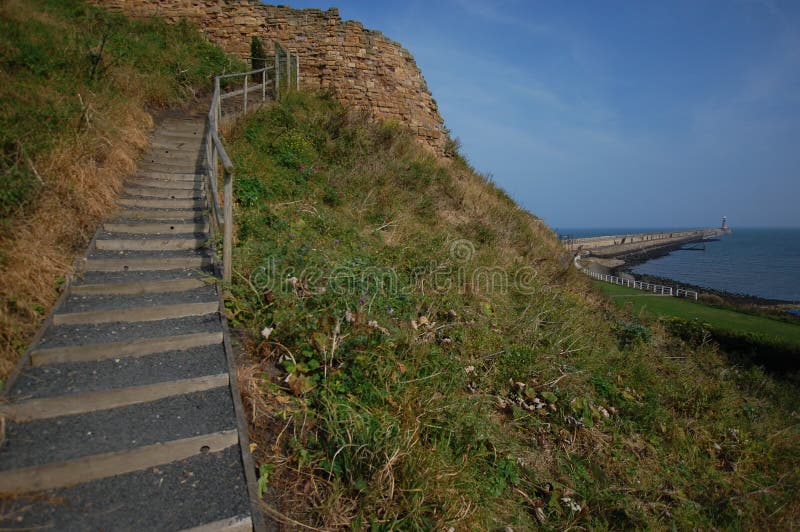 Castle steps at Tynemouth stock image. Image of priory - 44520833