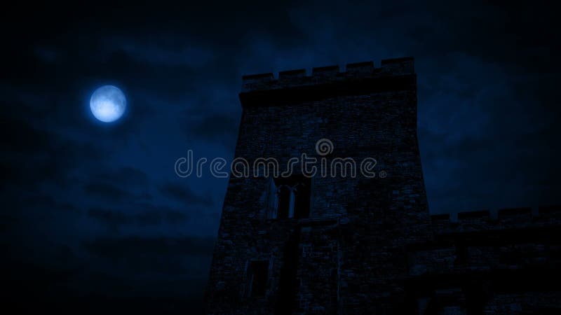 Castle Tower at Night with Moon Above Stock Video - Video of rock, dark ...