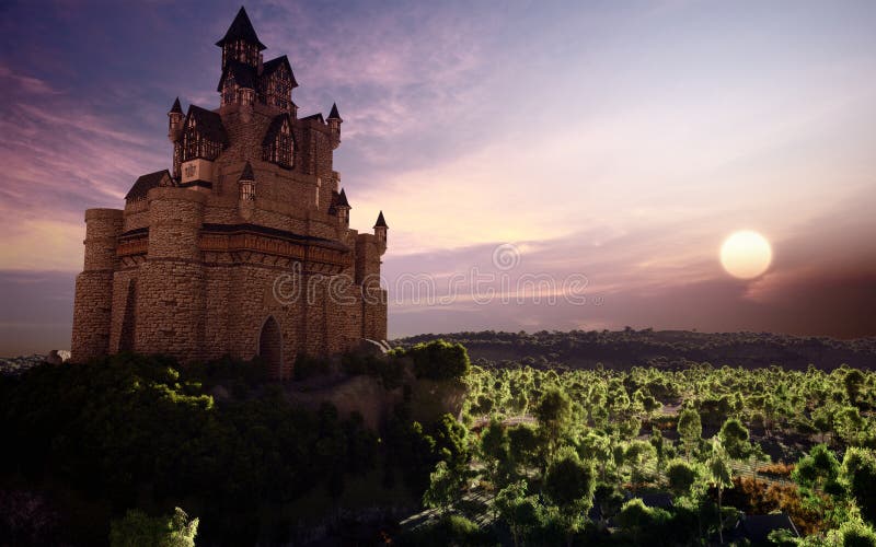 Castle in the Sunset stock illustration. Illustration of stars - 29472924