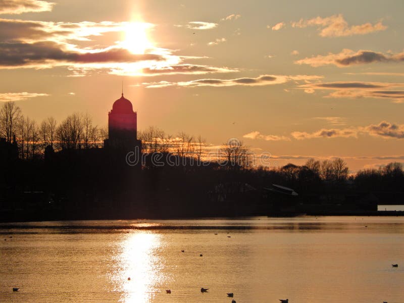 Castle in the sunset stock image. Image of shore, water - 67269701