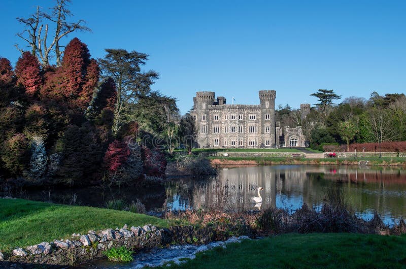 Castle with Swan on Pond and Blue Sky Stock Photo - Image of landscape ...