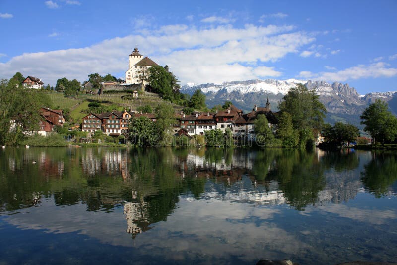 Castle in Alps Mountains in Austria in Winter Stock Photo - Image of ...