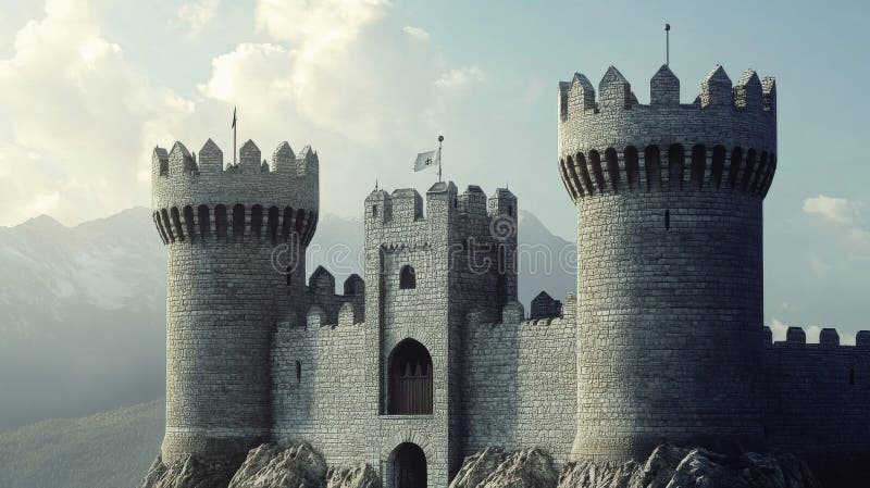 Castle with Three Towers Representing Medieval Architectural Design ...