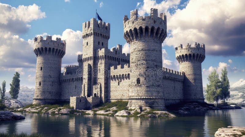 Castle with Three Towers Representing Medieval Architectural Design ...