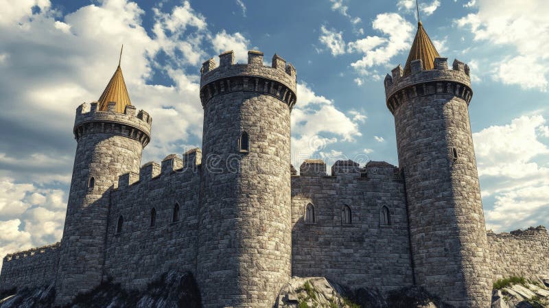 Castle with Three Towers Representing Medieval Architectural Design ...