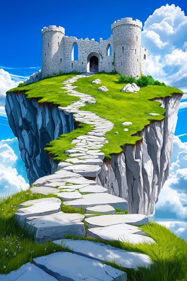 A Castle on Top of a Cliff with a Path Leading To it Stock Photo ...