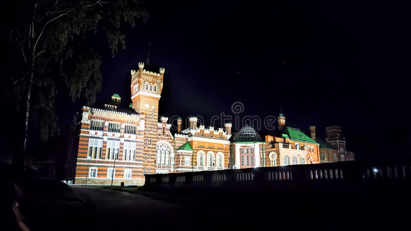 Castle with a Tower at Night in the Dark Stock Image - Image of ...
