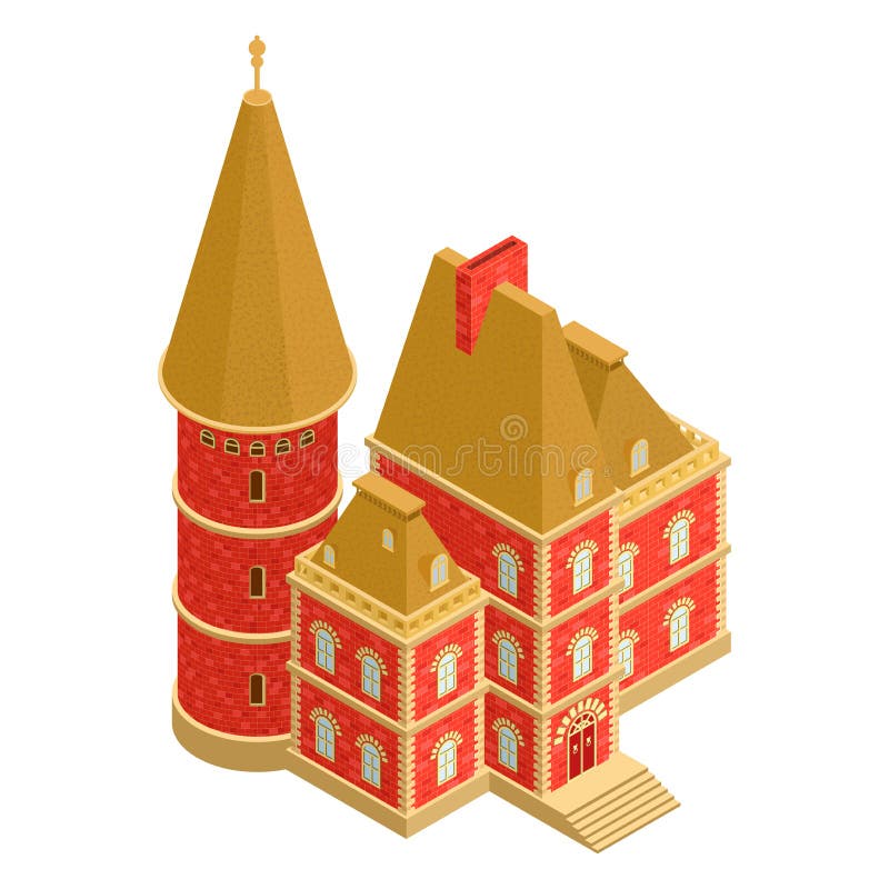 Castle with a Tower of Red Brick. for Scenery, Games.Isometric View ...