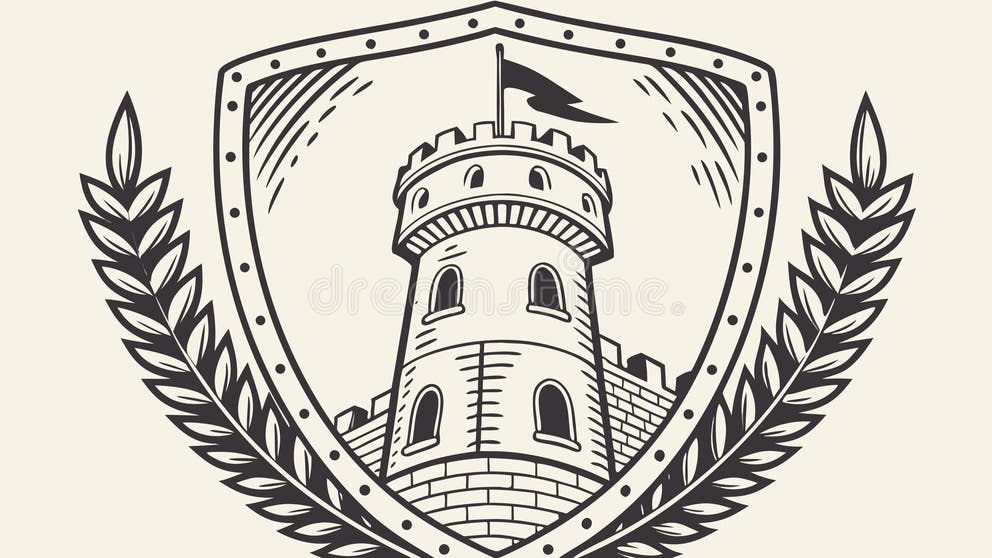 A Castle Tower Shield Crest with a Laurel Wreath, Vector Design ...