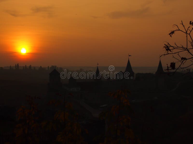 Castle Towers in the Evening Sunset Stock Image - Image of horizon ...