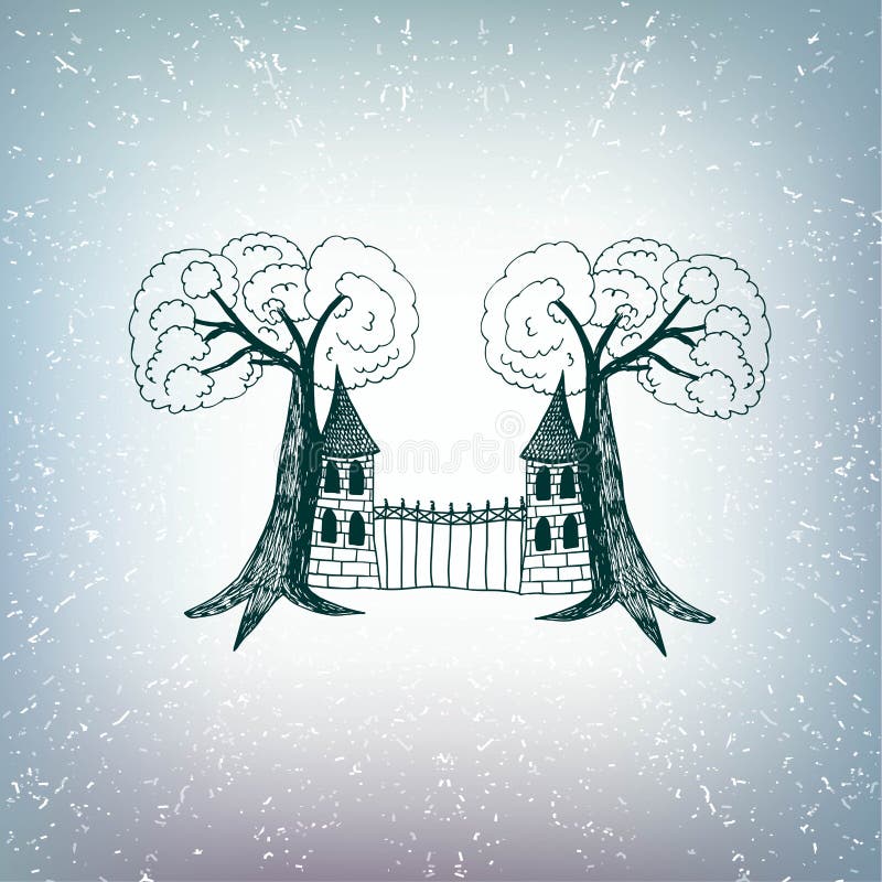 Castle with trees stock vector. Illustration of greeting - 77187022