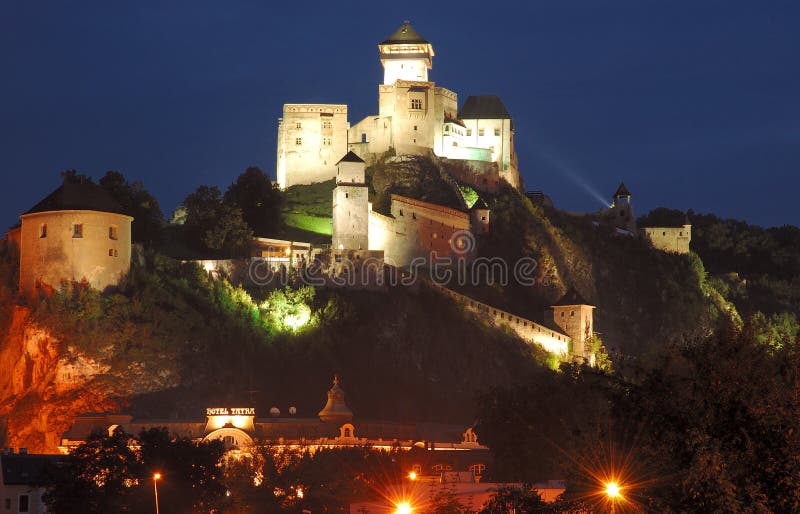 Trencin Castle at sunset stock photo. Image of building - 13068988