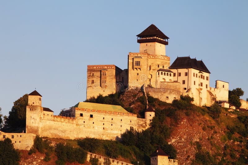 Trencin Castle at sunset stock photo. Image of building - 13068988
