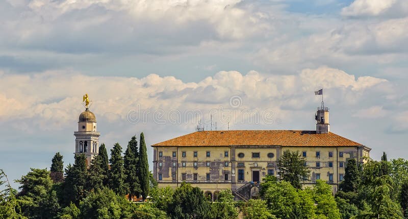 Castle of Udine and Golden Angel on Belfry. Stock Image - Image of ...
