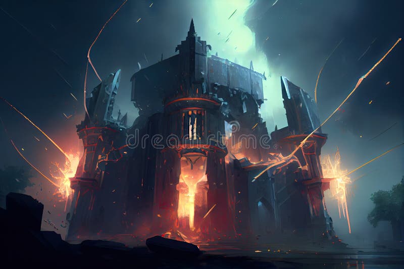 Castle Under Siege, with Barrage of Arrows and Other Projectiles ...