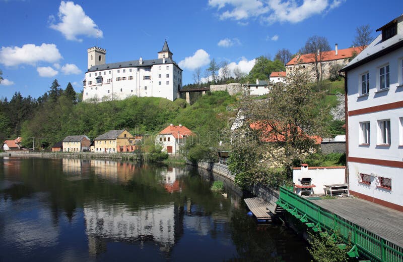 Castle and Village stock image. Image of water, tree - 24082123