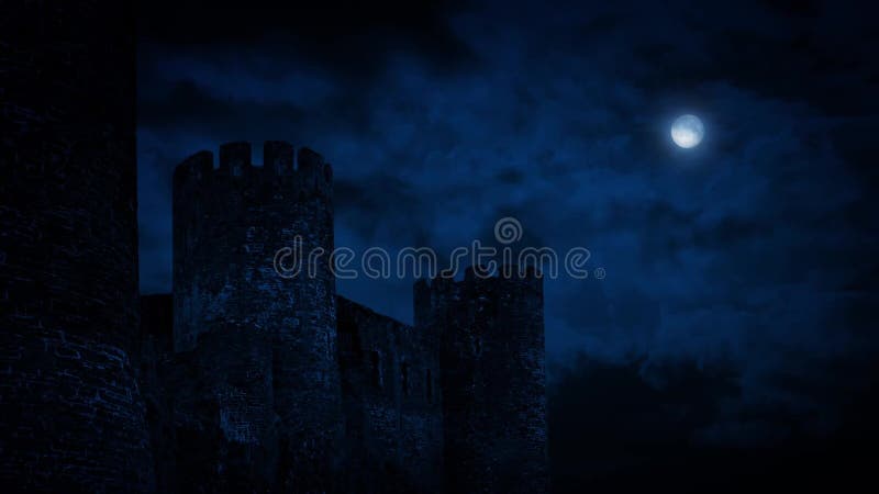 Castle Wall at Night with Full Moon Stock Video - Video of night, drama ...