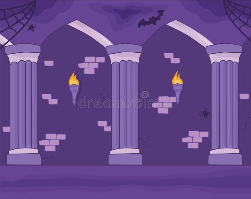 Castle Wall with Pillars and Torches Stock Vector - Illustration of ...