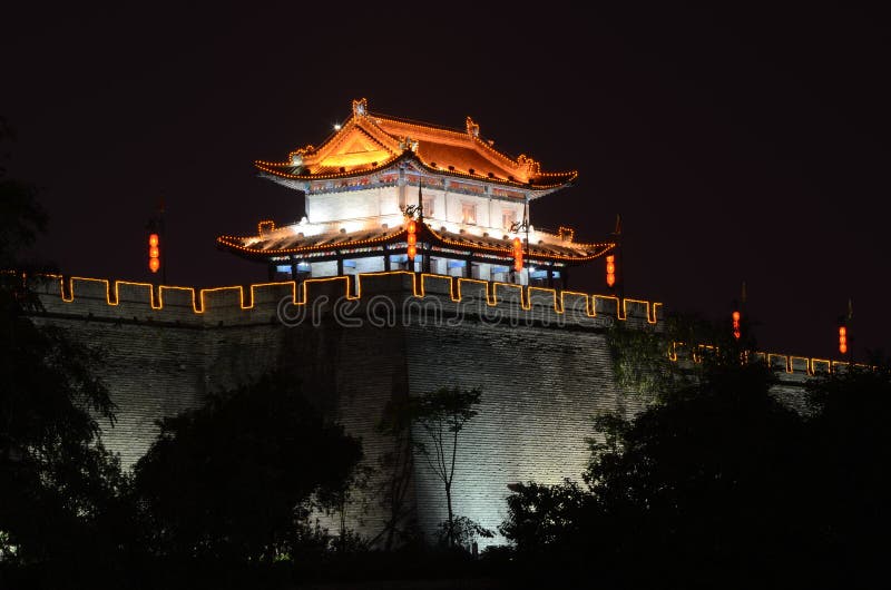 Castle walls at night stock image. Image of background - 44031543