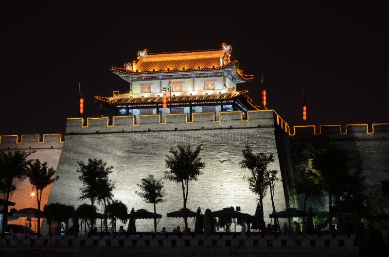 Castle walls at night stock image. Image of background - 44031717